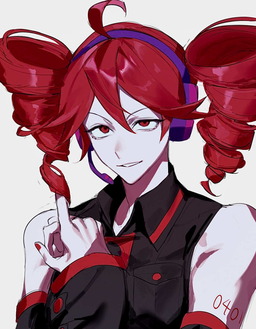 Safebooru 1girl Aa Kabeuchi Ahoge Androgynous Bare Shoulders Black 2428