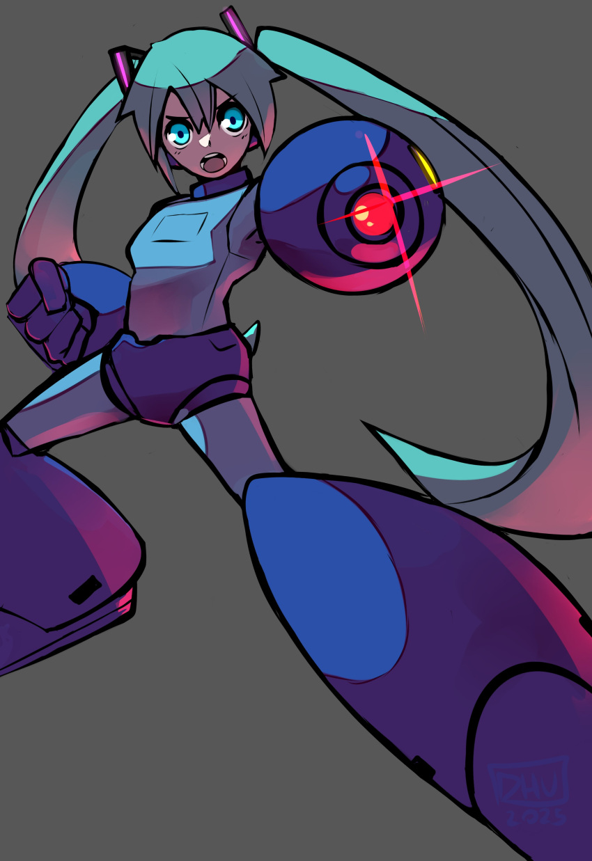 Safebooru - 1girl absurdres aiming aiming at viewer arm cannon blue eyes blue hair cosplay ...