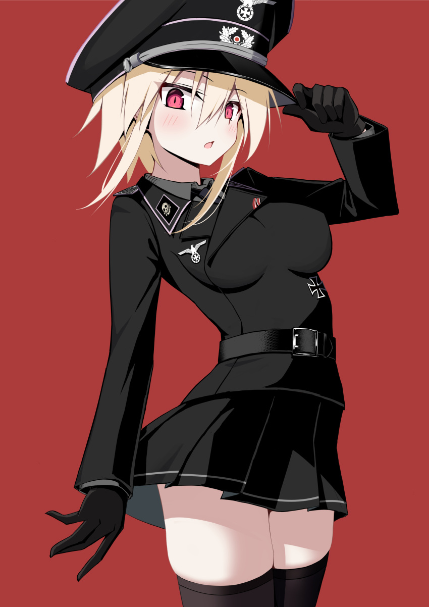 Safebooru - 1girl absurdres adjusting clothes adjusting headwear belt black gloves black skirt ...