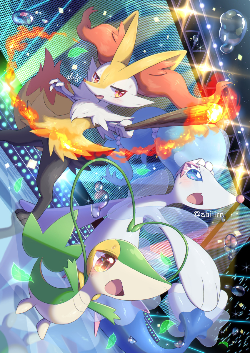 Safebooru - absurdres blue eyes braixen brown eyes commentary request fire furry glowstick ...