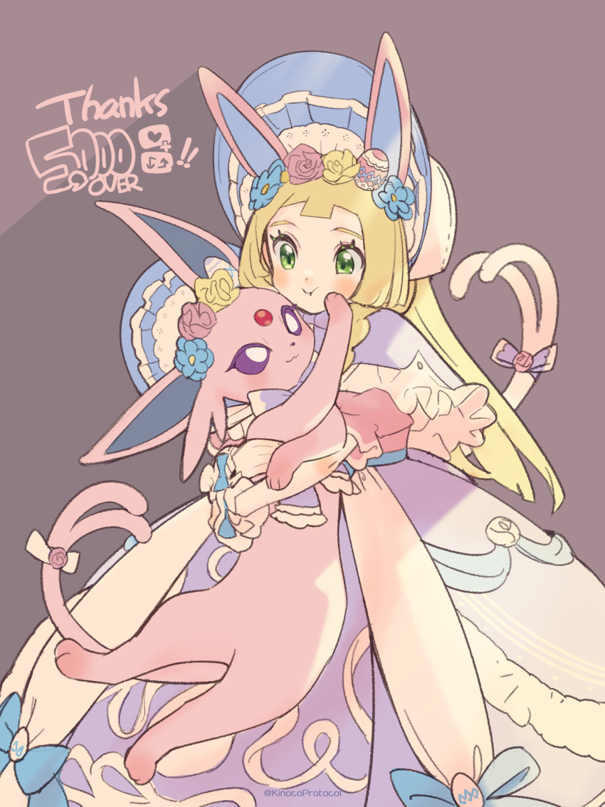 Safebooru - 1girl animal ears blonde hair blunt bangs blush bonnet dress espeon espeon ...