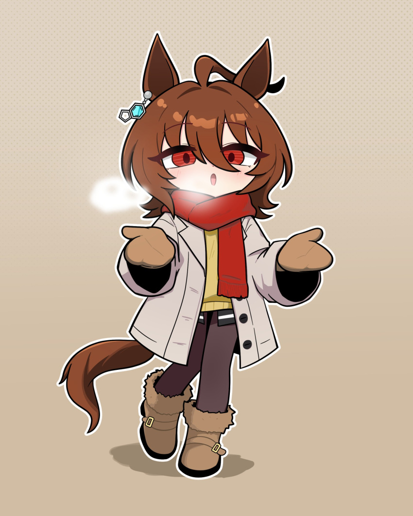 Safebooru - 1girl :o agnes tachyon (umamusume) ahoge animal ears boots breath brown background ...