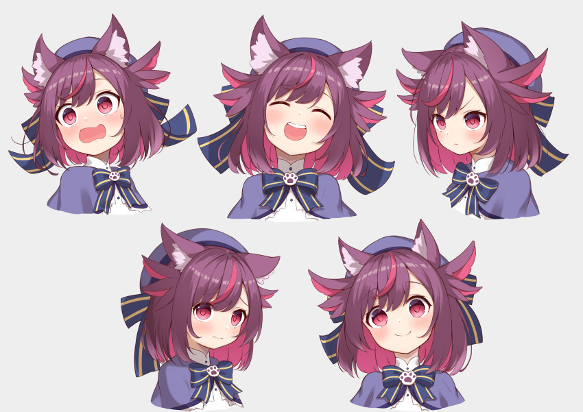 Safebooru - 1girl :d absurdres animal ear fluff animal ears blue bow blue bowtie blue hat blue ...