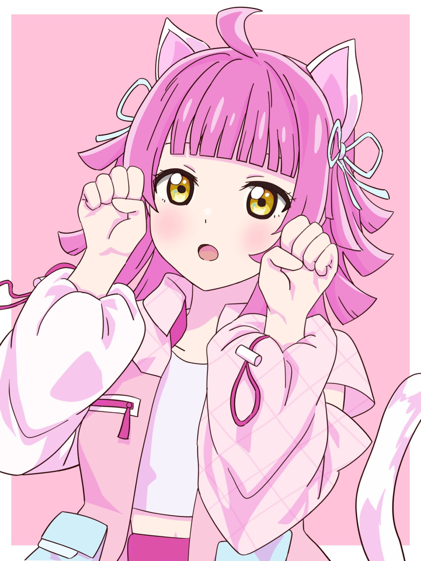 Safebooru - 1girl :o ahoge animal ears blue ribbon blunt bangs breast ...