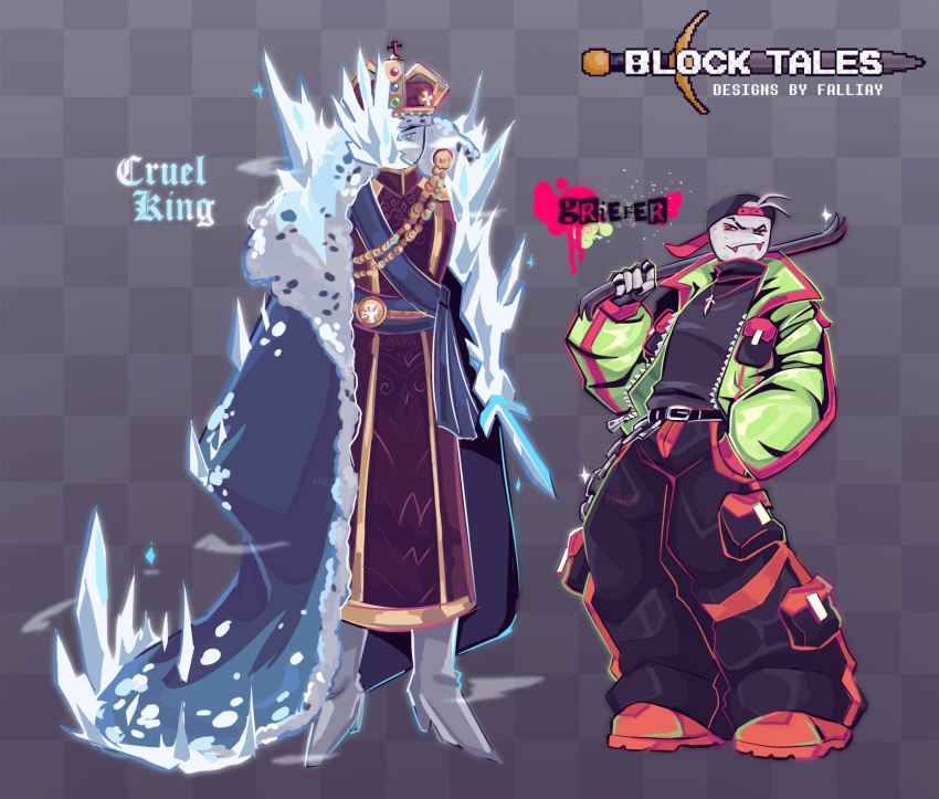 Safebooru - 2boys backwards hat baseball cap black hat black pants block tales blue eyes blue ...