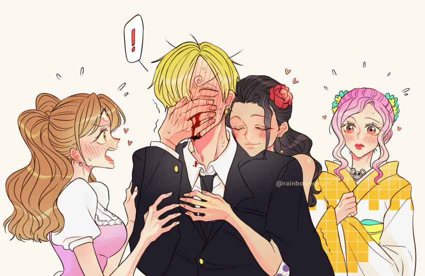 Safebooru - 1boy 3girls artist name assertive female black hair blonde ...