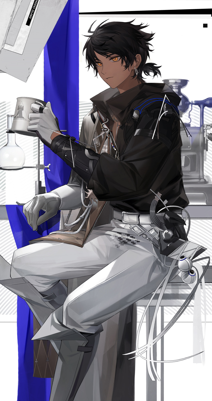 Safebooru - 1boy absurdres arknights black hair black shirt chinese commentary closed mouth ...