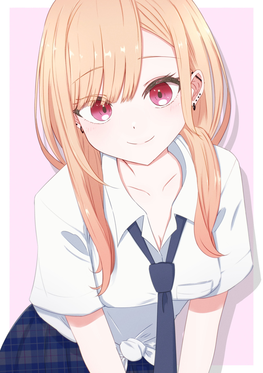 Safebooru - 1girl absurdres blonde hair blue necktie blue skirt border breasts collarbone cowboy ...