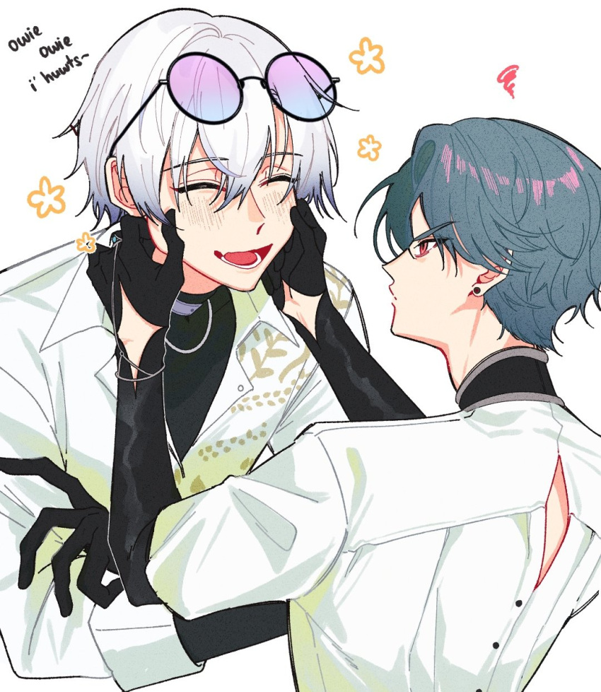 Safebooru - 2boys :d ^ ^ angry back cutout black-framed eyewear black ...