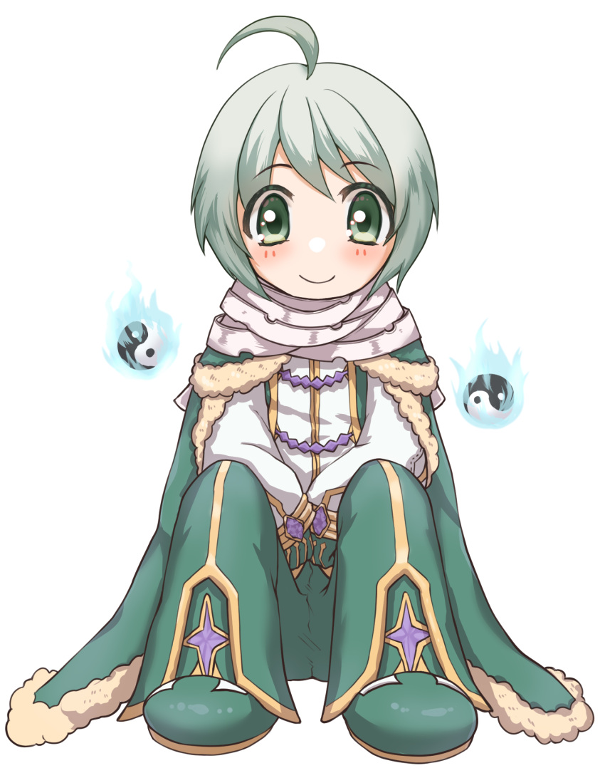 Safebooru - 1boy ahoge blue fire blush cape closed mouth commission ...