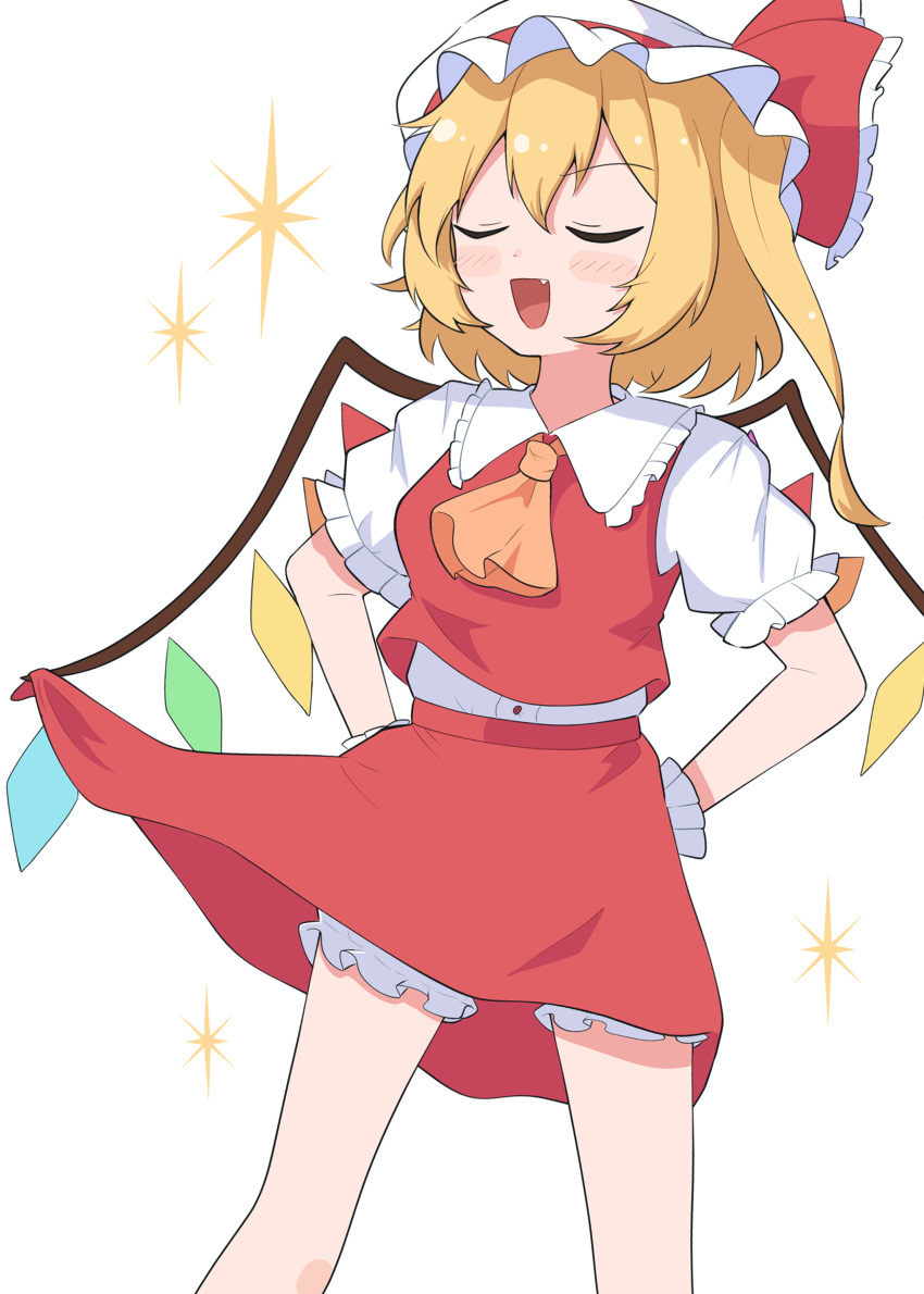 Safebooru - 1girl absurdres ascot blonde hair bloomers blush closed eyes cowboy shot crystal ...