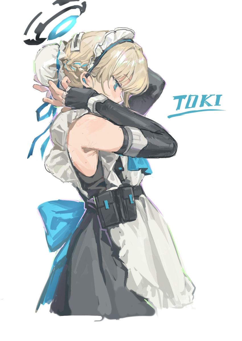 Safebooru - 1girl apron black dress black gloves blonde hair blue archive blue bow blue eyes ...
