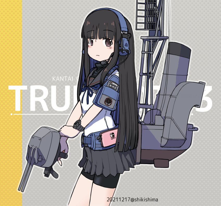 Safebooru - 1girl adapted turret alternate costume bike shorts black hair black sailor collar ...