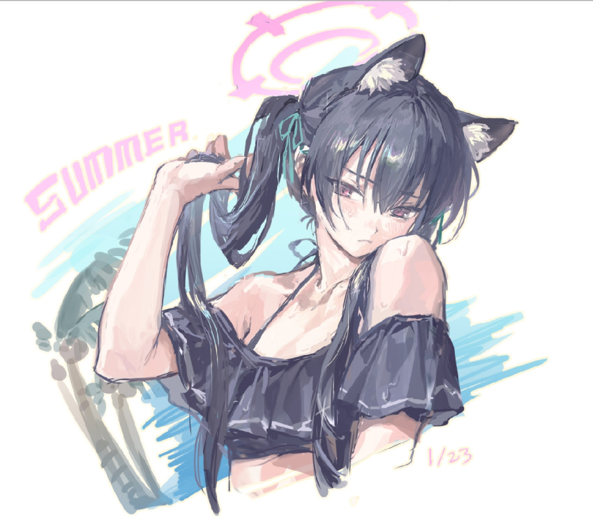 Safebooru - 1girl animal ear fluff animal ears black hair blue archive blue ribbon blush cat ...