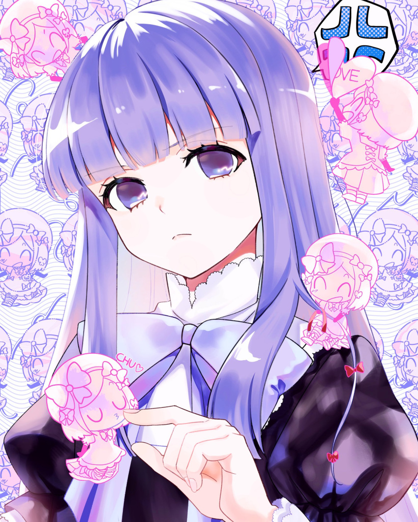 Safebooru - 2girls ^ ^ anger vein blue bow blue bowtie blue eyes blue hair blunt bangs blunt ...