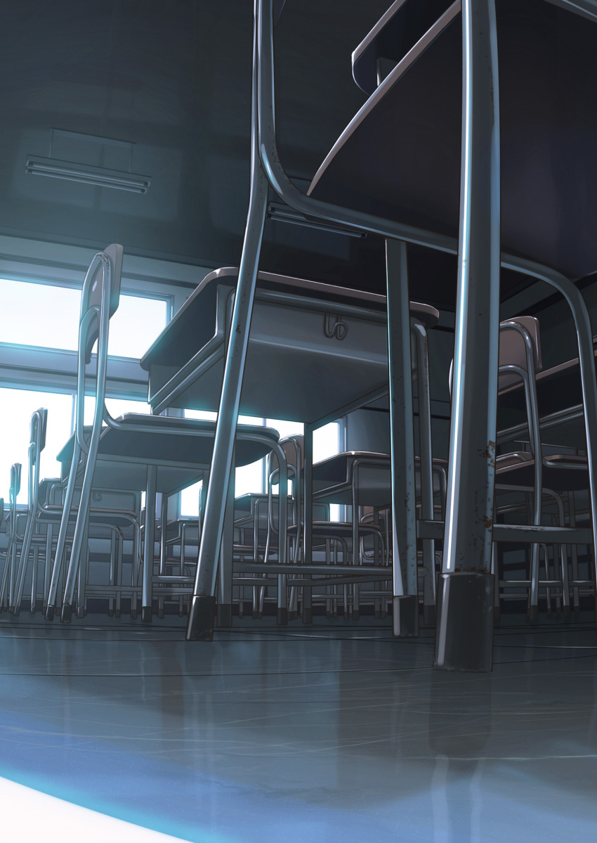 Safebooru - chair classroom commentary request desk highres indoors ...