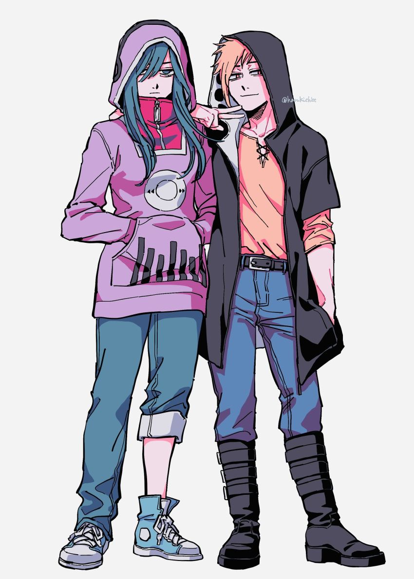 Safebooru - 1boy 1girl absurdres alternate hair color arm on another's shoulder belt black belt ...