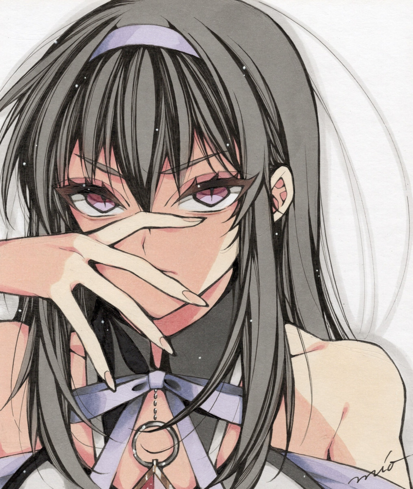 Safebooru - 1girl absurdres akemi homura akemi homura (magical girl) bare shoulders black collar ...