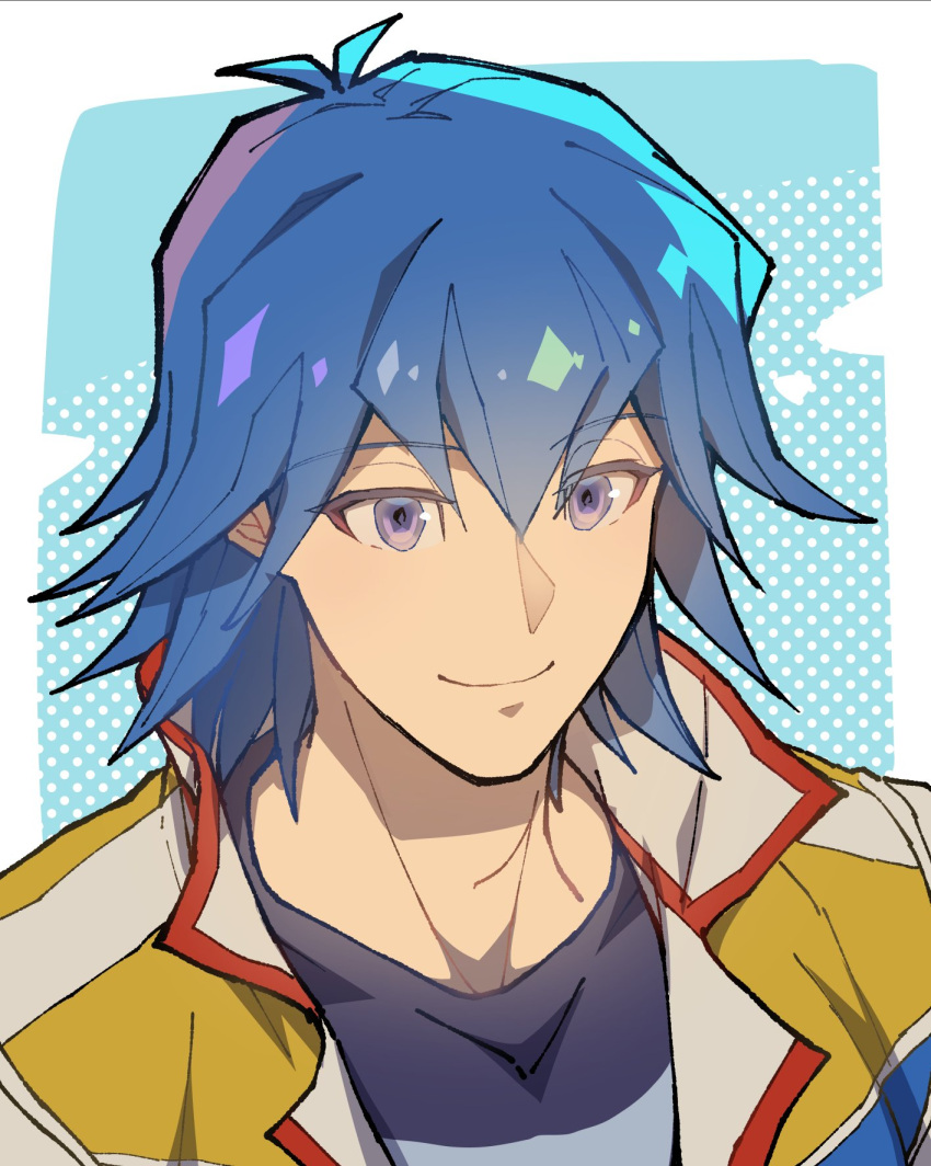 Safebooru - 1boy black shirt blue background blue eyes blue hair border ...