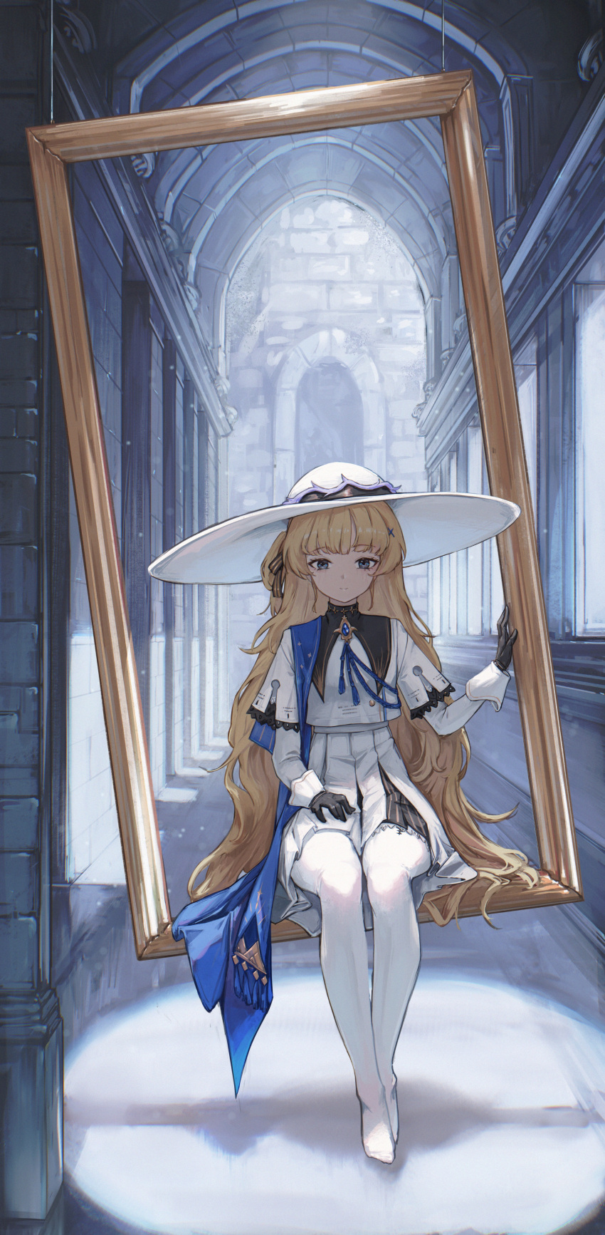 Safebooru - 1girl absurdres black bow black collar black gloves blonde hair blue eyes blue sash ...