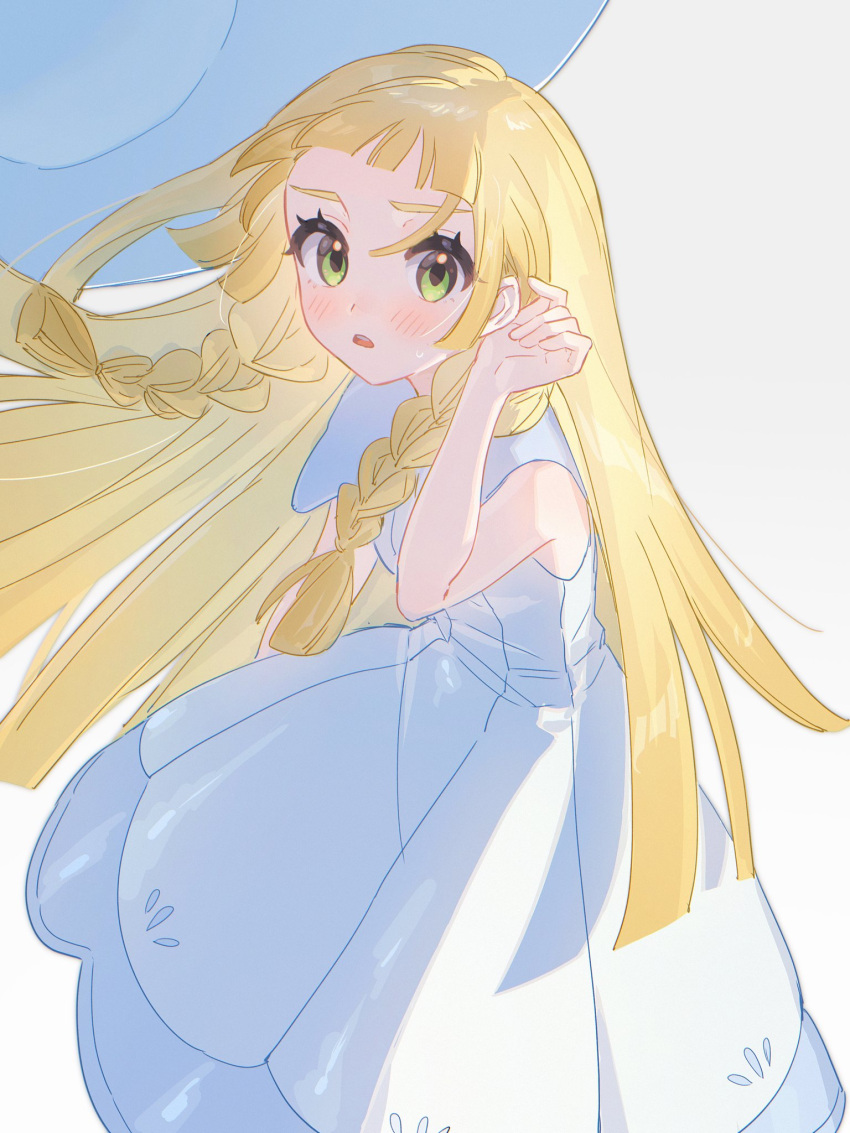 Safebooru - 1girl blonde hair blush braid dress fua1heyvot4ifsr green eyes hat highres lillie ...