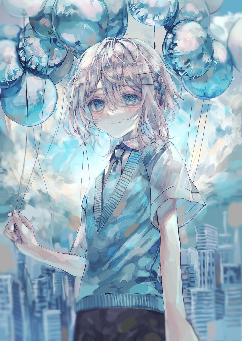 Safebooru - 1other absurdres androgynous aqua ascot aqua eyes aqua hair aqua jacket balloon ...