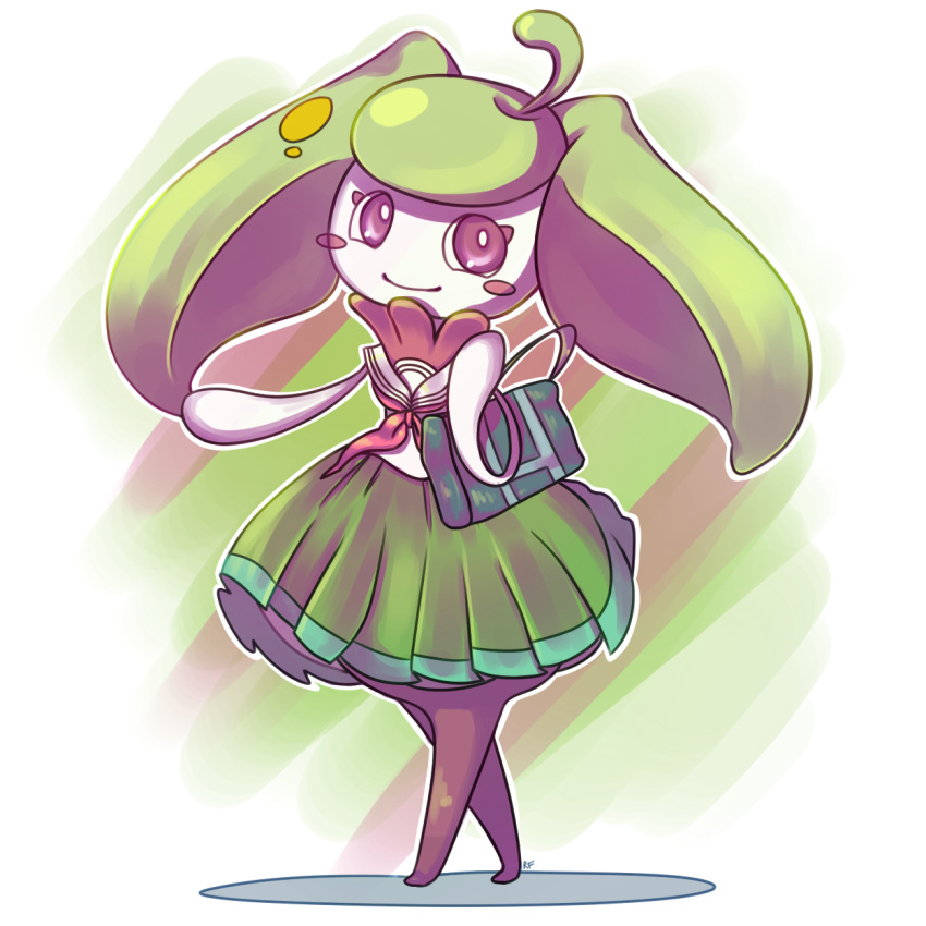 Safebooru - artist name bag blush stickers green skirt highres looking ...