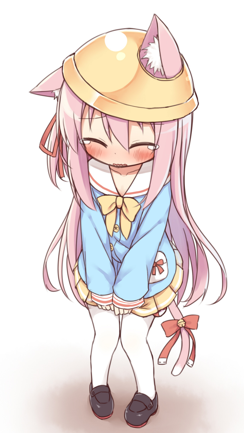 Safebooru - 1girl animal ears ayanepuna azur lane bangs bell black footwear blue shirt blush bow ...