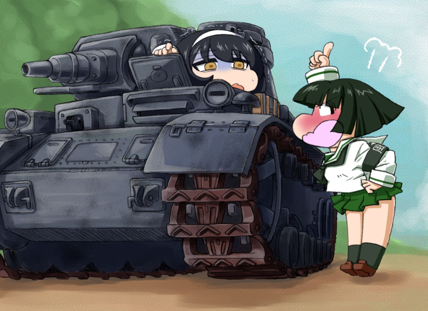 Safebooru - 2girls angry black hair chibi girls und panzer ground ...
