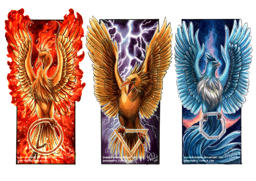 Safebooru - 2016 articuno beak bird circle flaming hair holding moltres ...