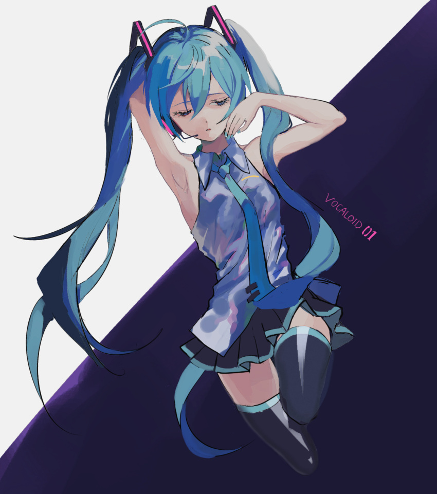Safebooru - 1girl arms up blue background blue eyes blue hair copyright ...