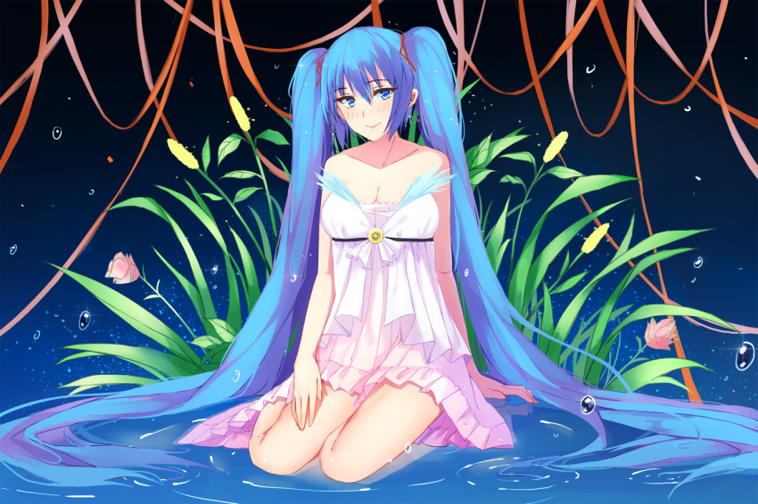 Safebooru - 1girl alternate costume bangs bare arms bare shoulders blue hair blush breasts ...