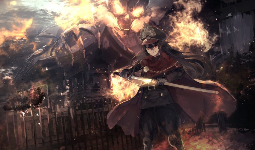 Safebooru - 1girl belt black hair black hat black pants cape fate/grand ...