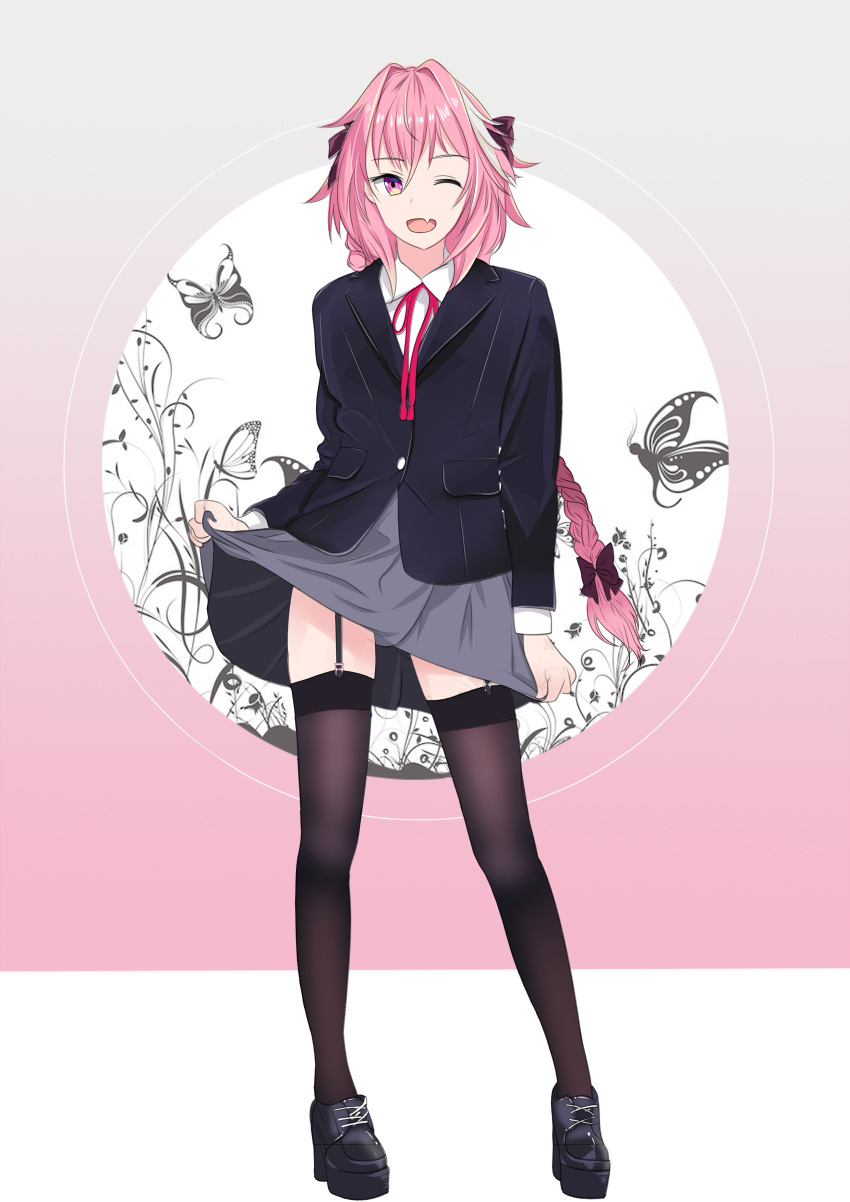 Safebooru - 1boy absurdres astolfo (fate) black bow black legwear black ...