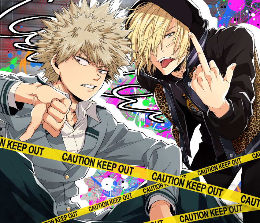 Safebooru - 2boys al (ahr) animal print bakugou katsuki blazer blonde ...