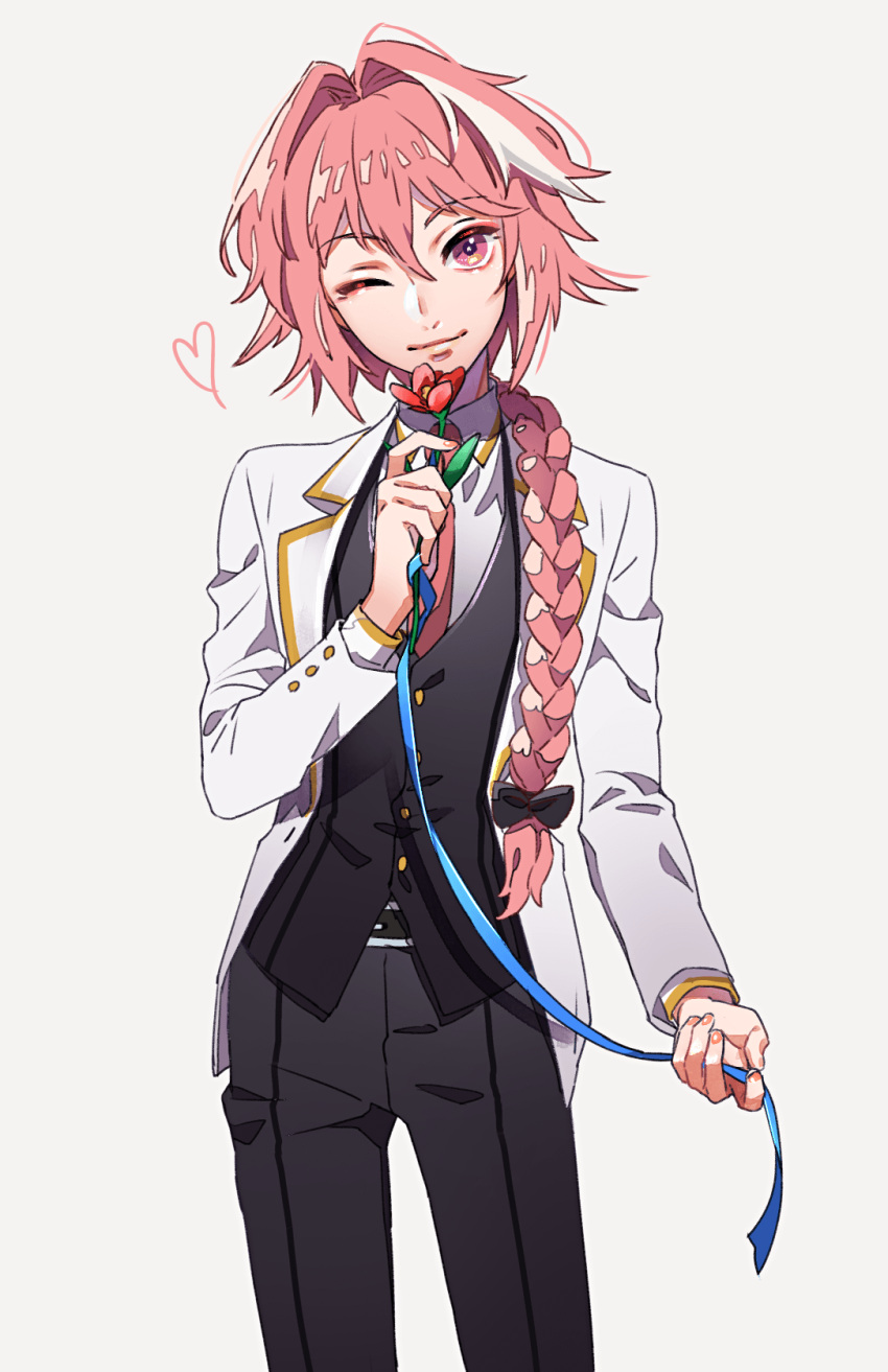 Safebooru - 1boy androgynous astolfo (fate) belt black pants black vest braid collared shirt ...