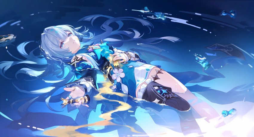 Safebooru - 1girl absurdres aqua hair ascot bad link bare shoulders black thighhighs bleeding ...