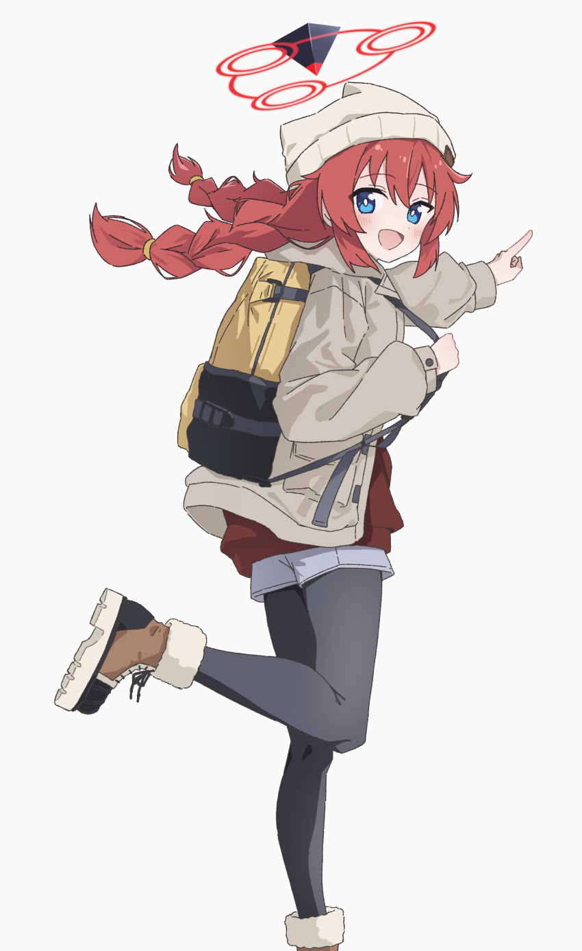 Safebooru - 1girl :d absurdres animal hat backpack bag beanie black pantyhose blue archive blue ...