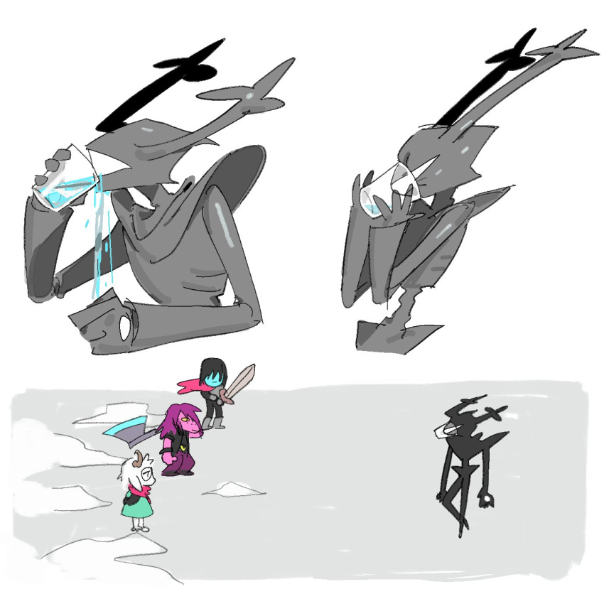 Safebooru - 1boy 1girl 2others armor covered face cup deltarune ...