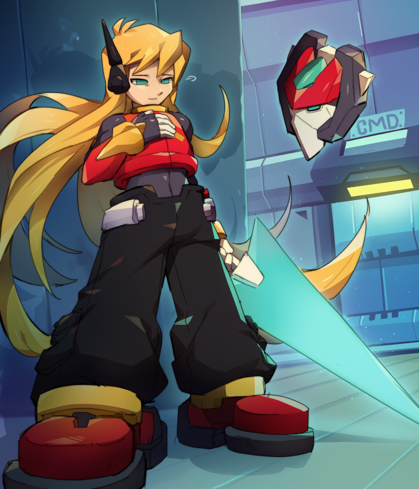 Safebooru - 1boy absurdres biometal black pants blonde hair boots green ...