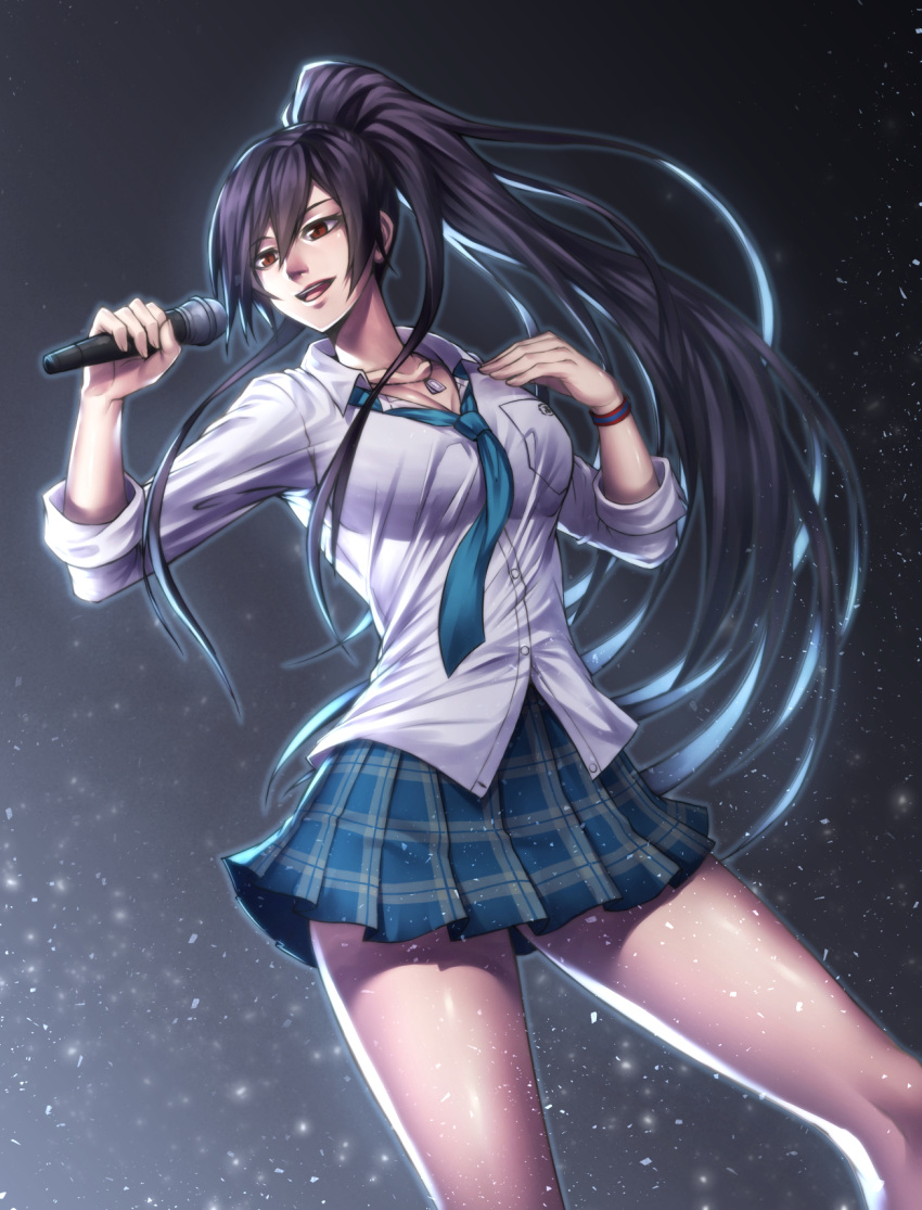 Safebooru - 1girl bangs black hair bracelet breasts brown eyes cleavage collarbone dog tags ...