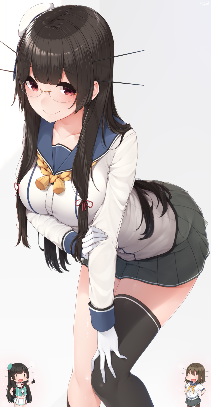 Safebooru - 3girls absurdres adapted costume alternate costume bangs black gloves black hair ...