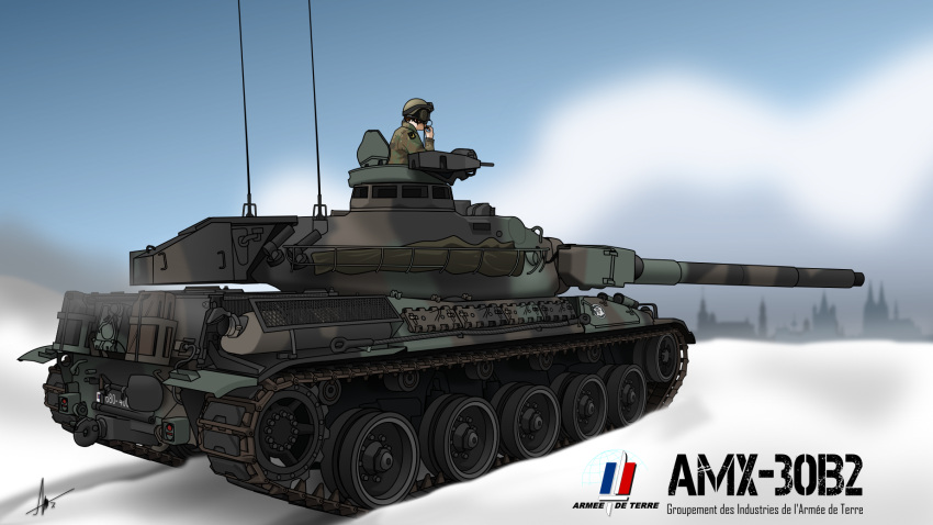 Safebooru - 1boy amx 30b clouds erika kurosaka ground vehicle highres ...