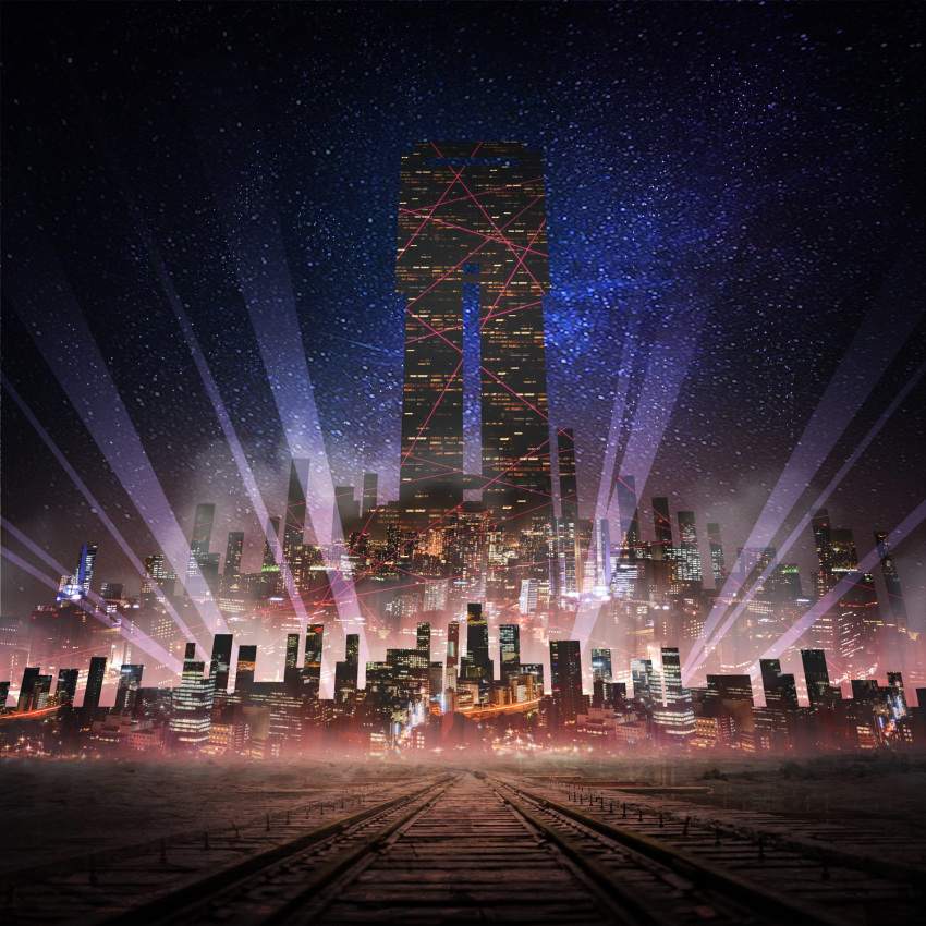 Safebooru - building city lights cityscape highres light rays night ...
