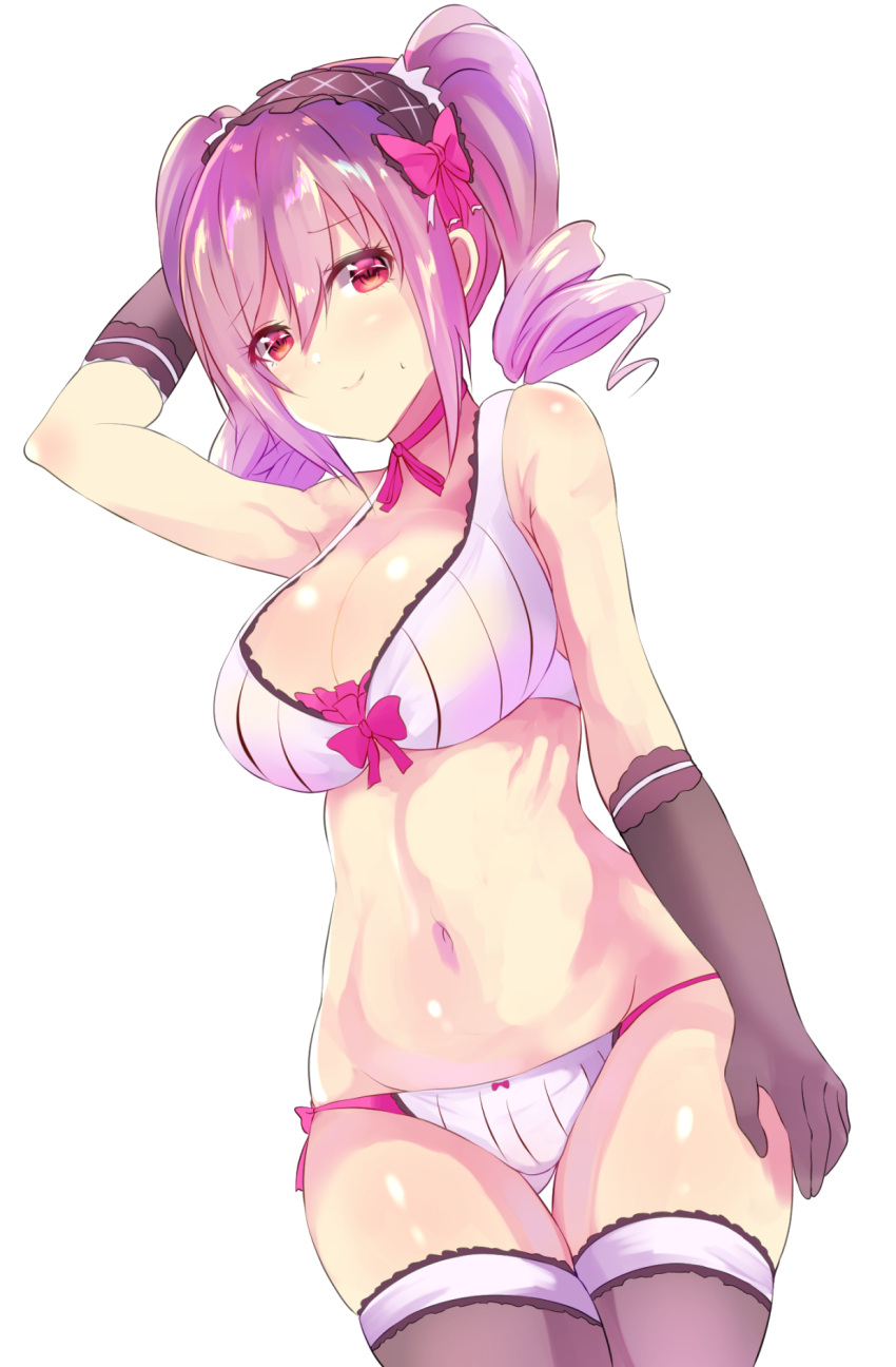 Safebooru - 1girl arm up armpits bare shoulders bikini black gloves black legwear blush bow ...
