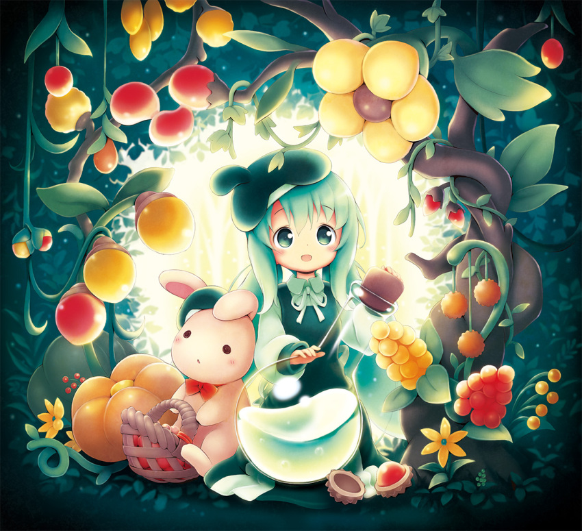 Safebooru - 1girl :d aikei ake animal bangs basket beret blush bow ...