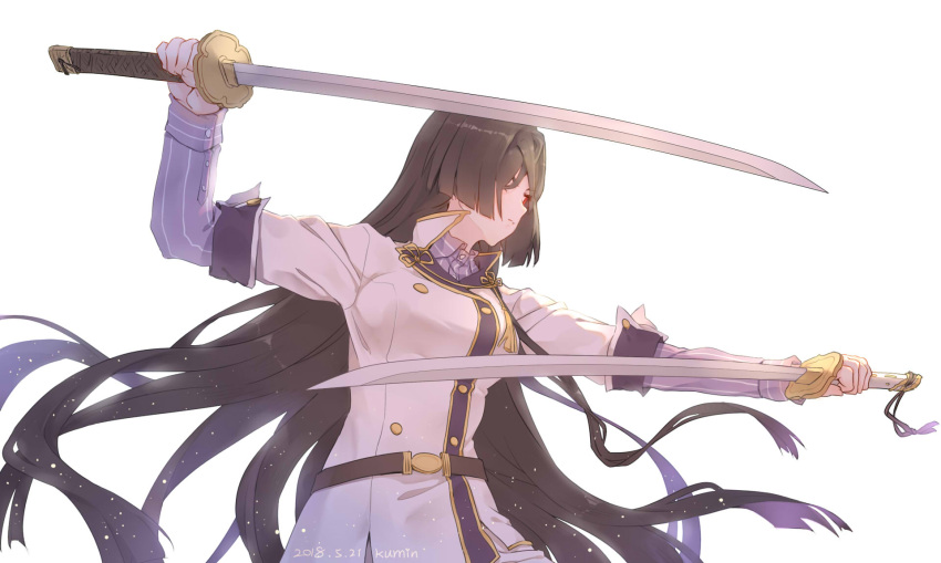 Safebooru - 1girl artist name black hair dated dual wielding fighting ...