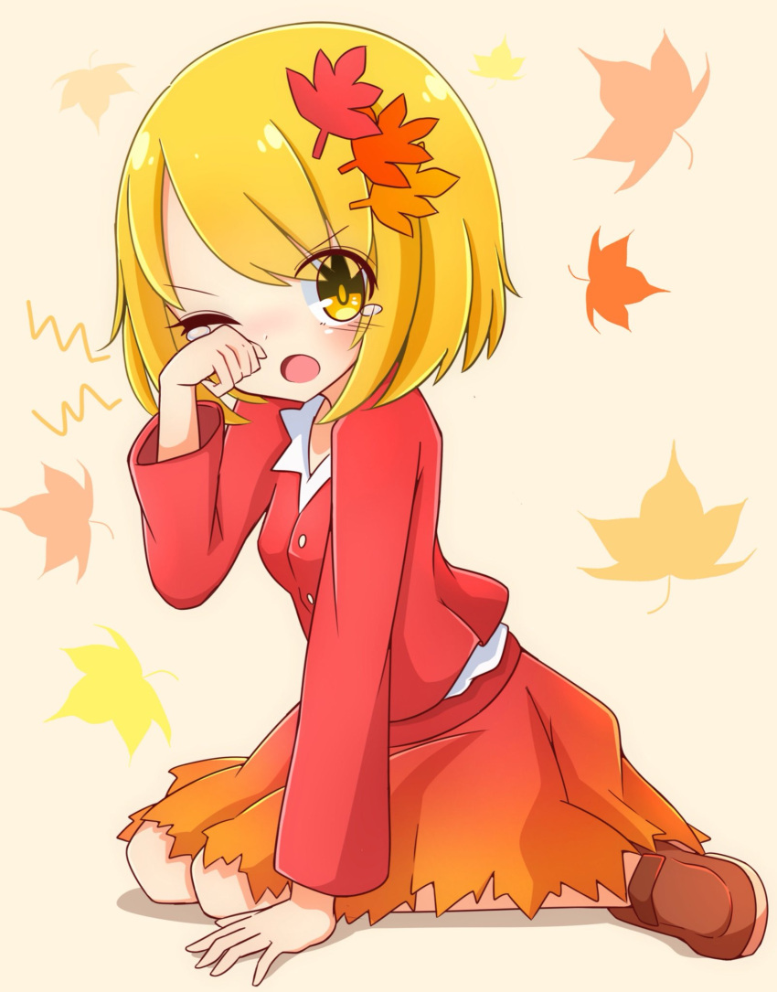 Safebooru - 1girl aki shizuha bangs blonde hair blush brown footwear commentary request eyebrows ...