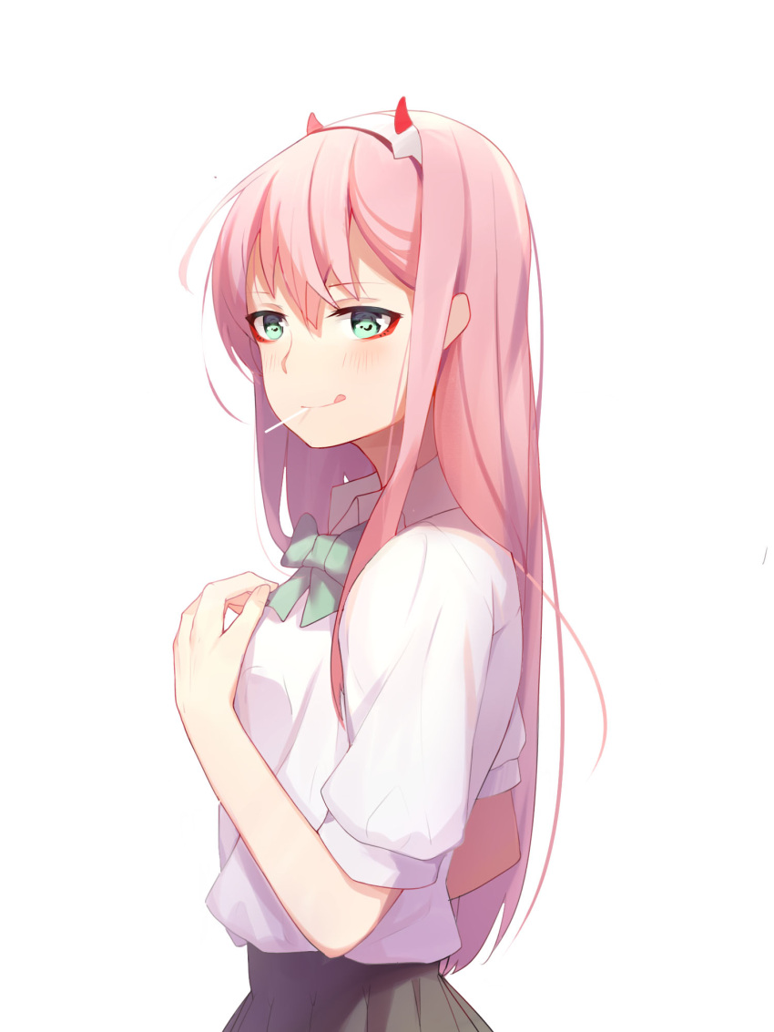 Safebooru - 1girl black skirt blouse darling in the franxx green eyes highres long hair pink ...