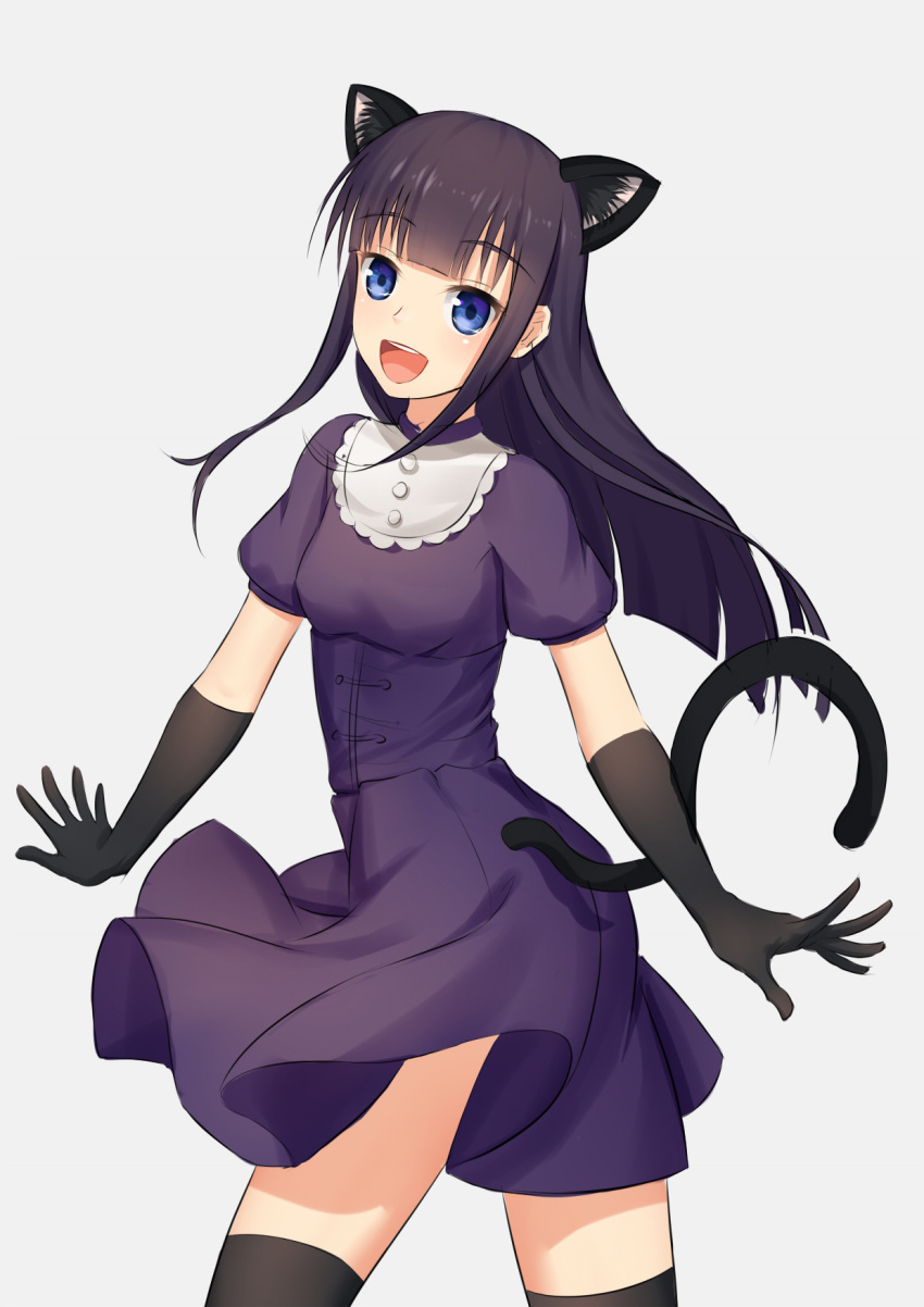 Safebooru - 1girl :d anarchojs animal ears bangs black gloves black hair black legwear blue eyes ...